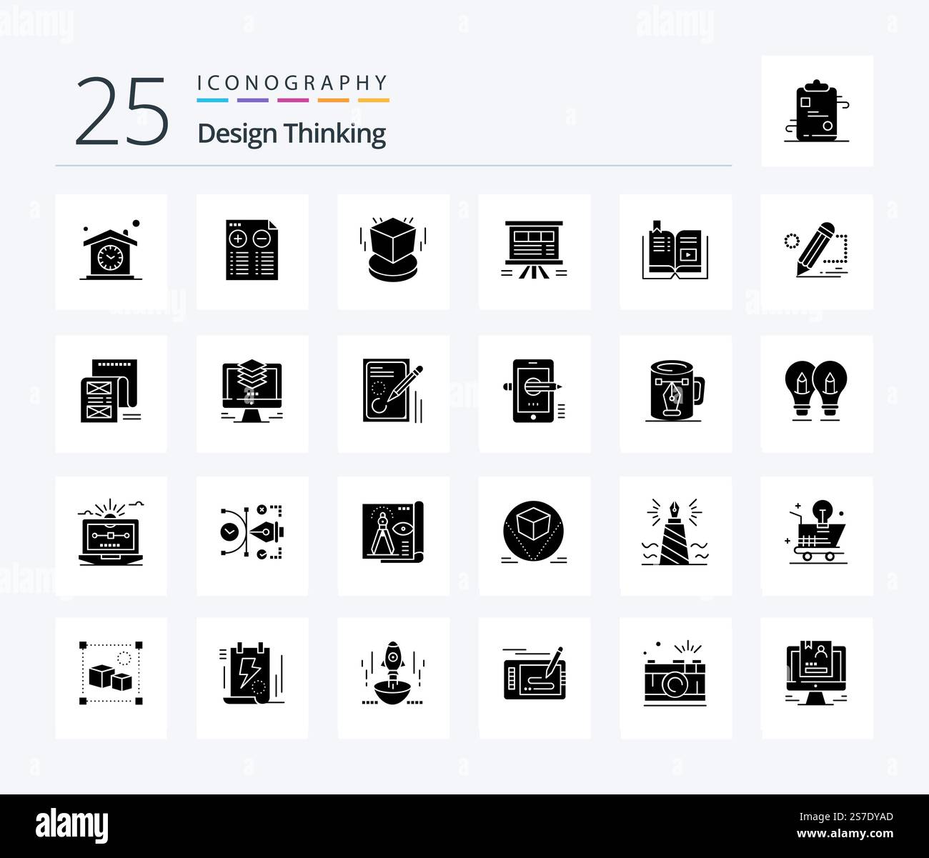Design Thinking 25 Solid Glyph icon pack including chart. board. minus ...