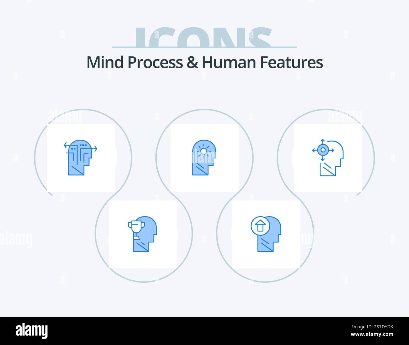 Mind Process And Human Features Blue Icon Pack 5 Icon Design. setting ...