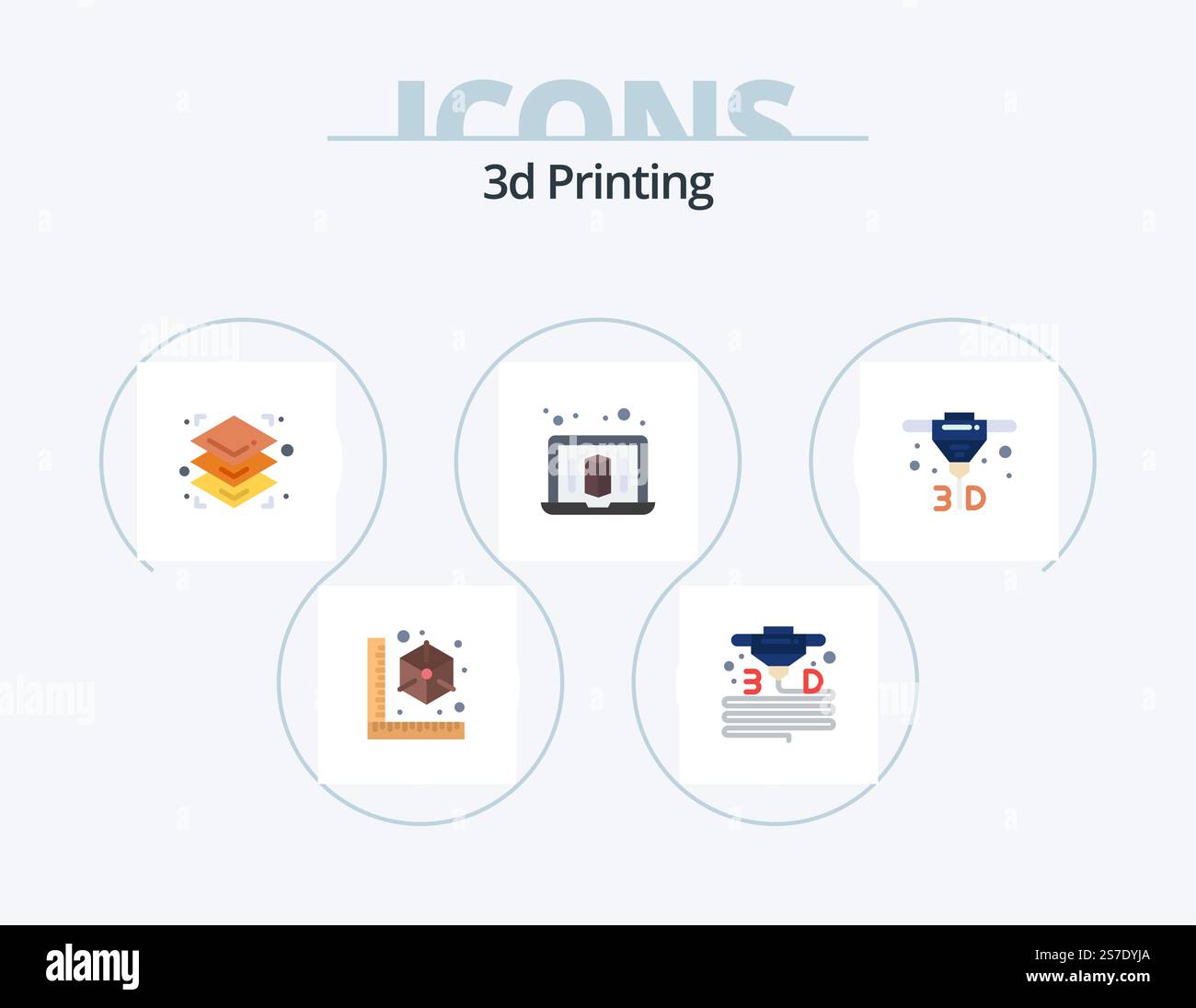 3d Printing Flat Icon Pack 5 Icon Design. direct. printerd. plastic ...