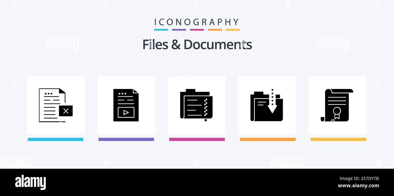Files And Documents Glyph 5 Icon Pack Including data. archive. multimedia. folder. document ...