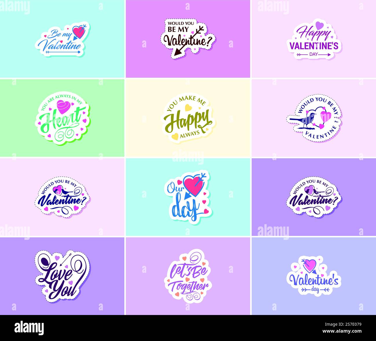 Heartwarming Valentine’s Day Typography and Graphics Stickers Stock ...