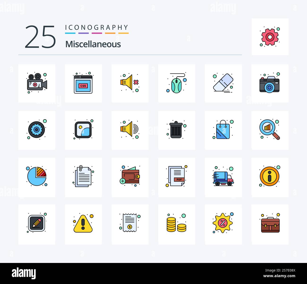 Miscellaneous 25 Line Filled icon pack including eraser. no. mouse. click Stock Vector Image ...