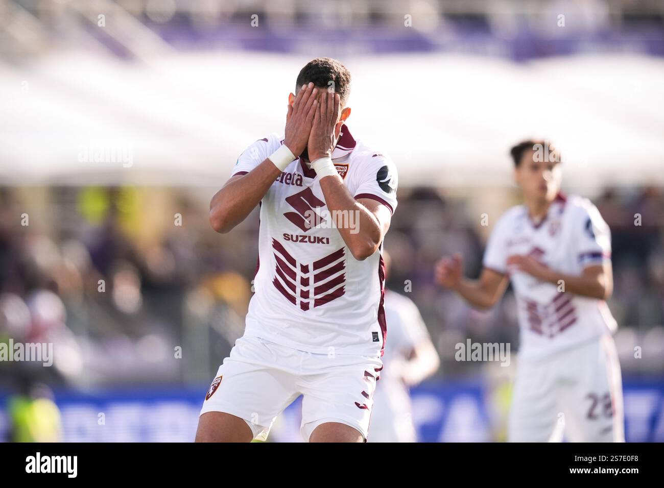 Torino's Adam Masina reacts after missing a scoring chance during the ...