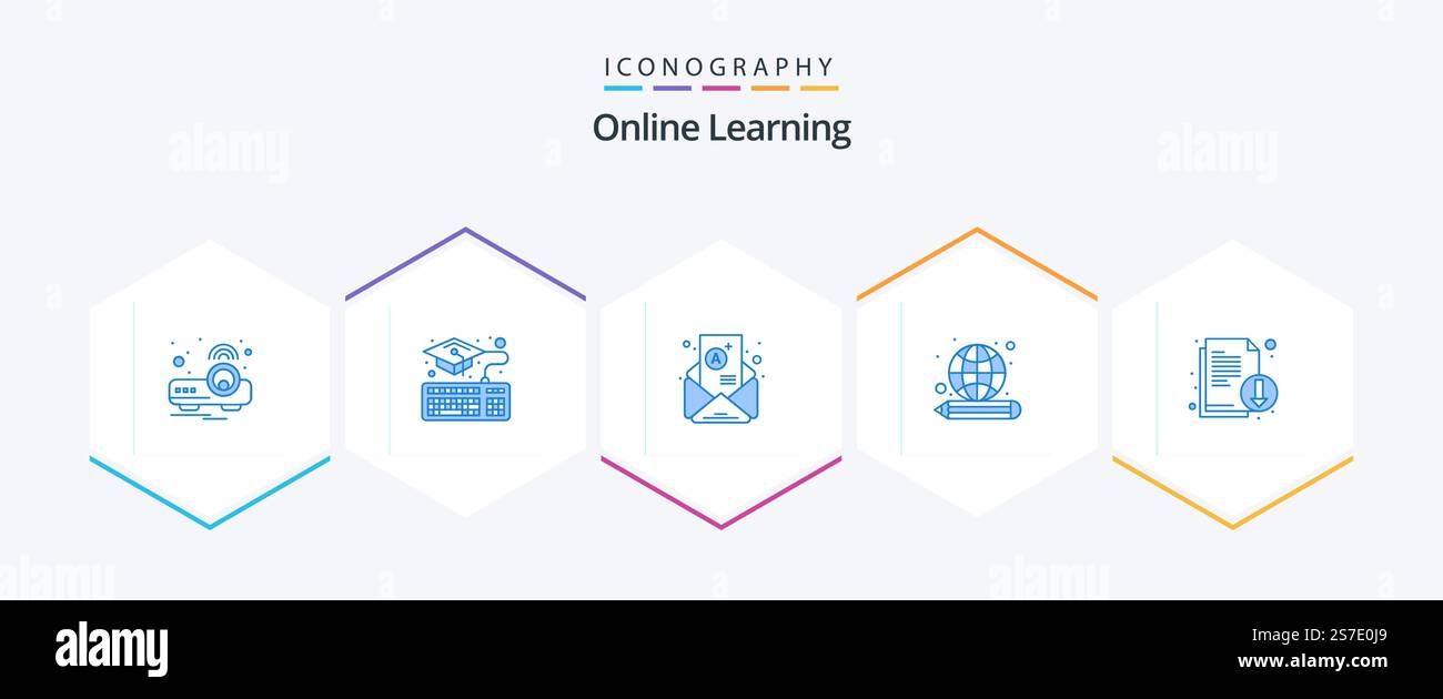 Online Learning 25 Blue icon pack including file. documents. mail ...