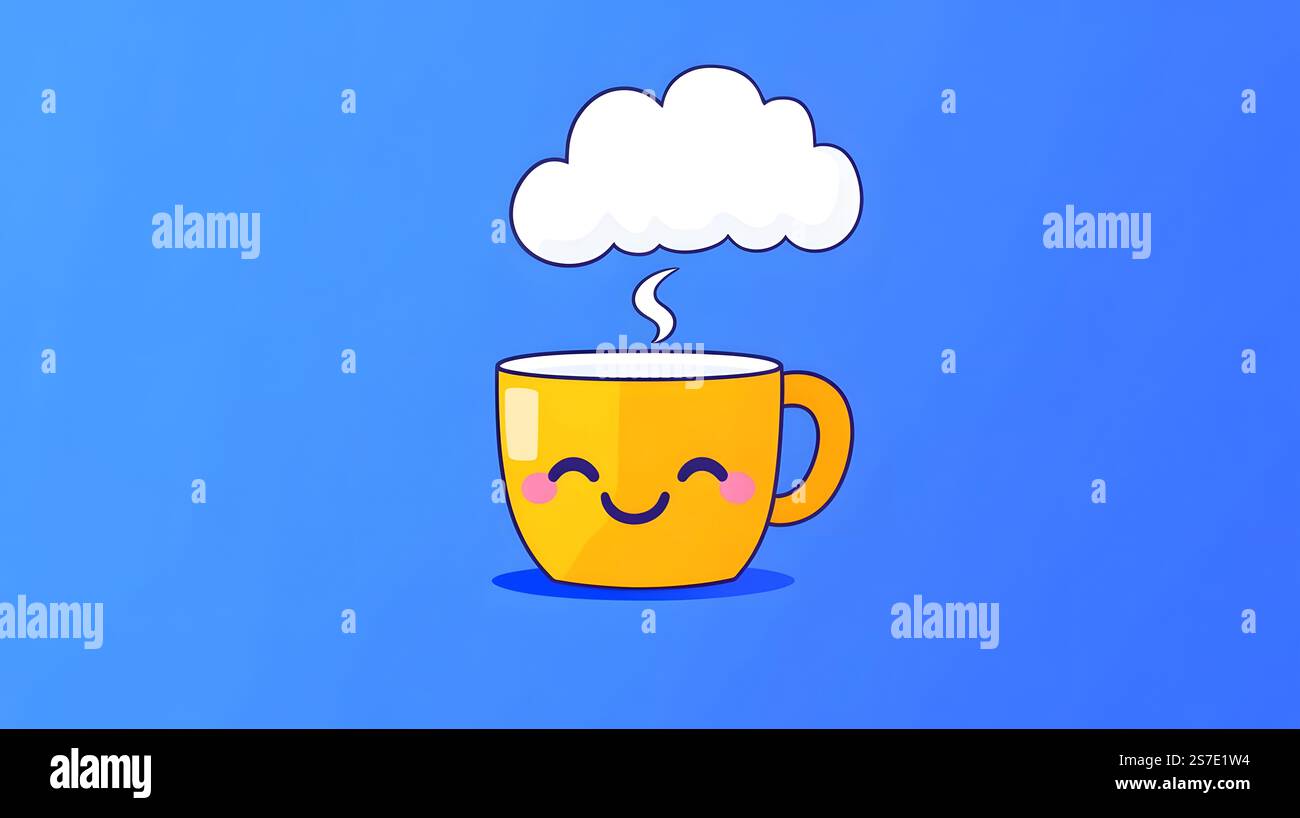 Cheerful and Animated Cartoon Coffee Mug with Sleepy Eyes and Curling ...