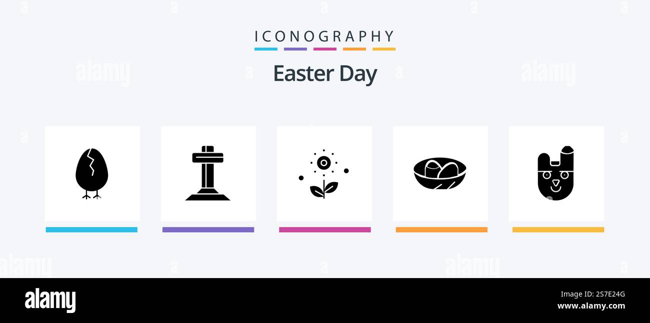 Easter Glyph 5 Icon Pack Including animal. egg. flower. easter. bowl ...