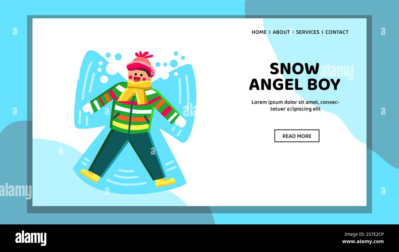 snow angel boy vector. winter cold, fun happiness, white child ...