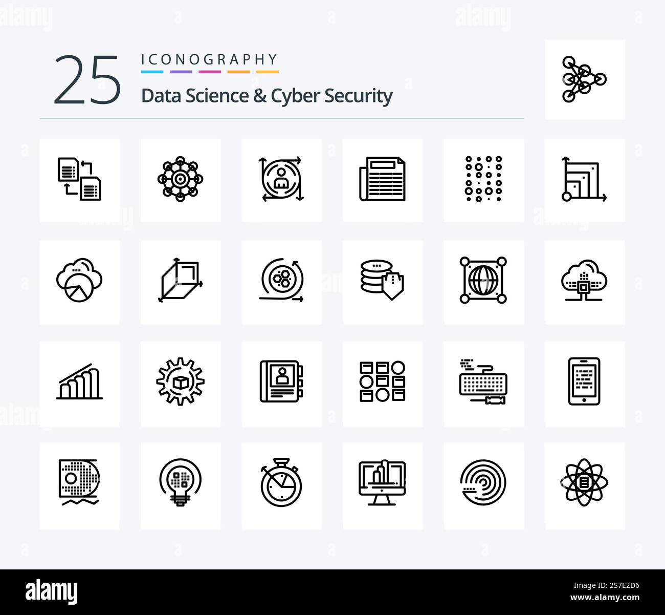 Data Science And Cyber Security 25 Line icon pack including instructure data. unstructure. user ...