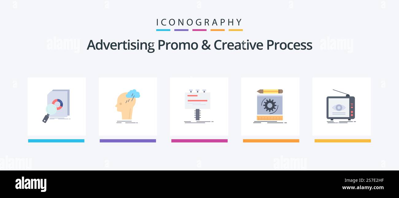 Advertising Promo And Creative Process Flat 5 Icon Pack Including ...