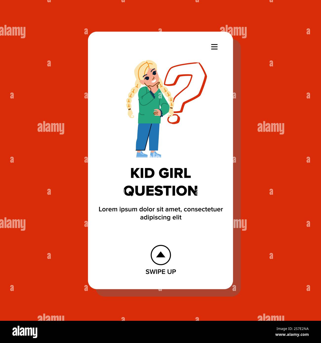 kid girl question vector. child little, school idea, smart education ...