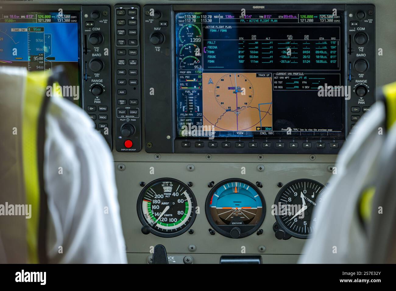 Interior view of pilot flying and cockpit controls, Safari Air ...