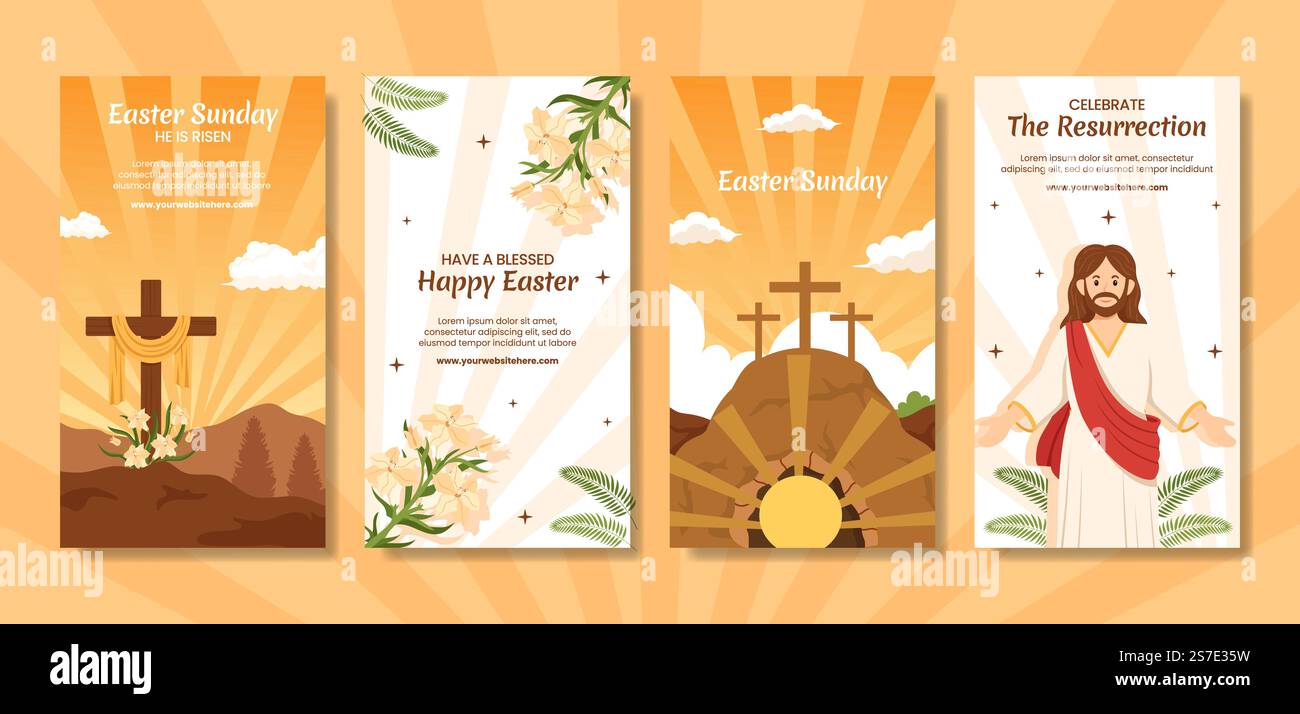 Happy Easter Sunday Day Social Media Stories Cartoon Hand Drawn ...