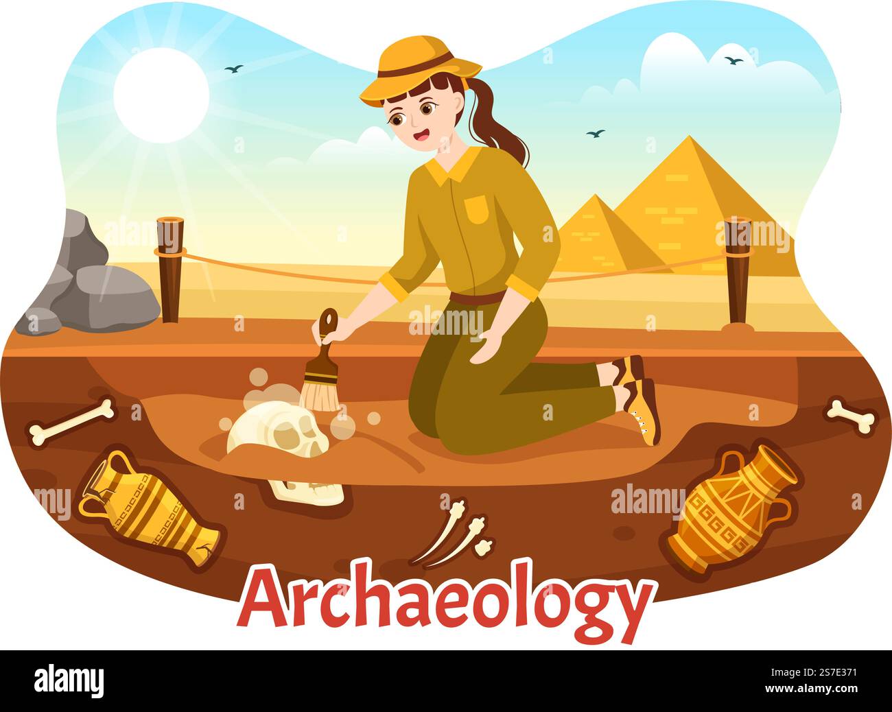 Archeology Illustration with Archaeological Excavation of ancient Ruins ...