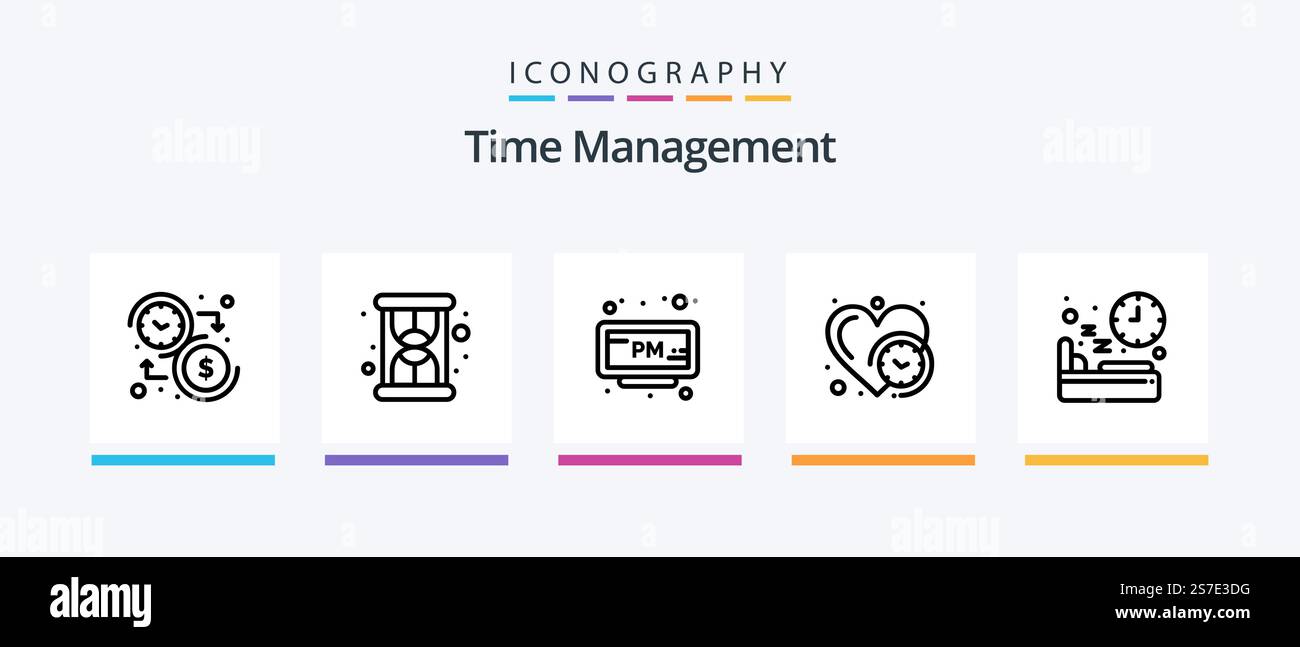 Time Management Line 5 Icon Pack Including time. phone. clock. duration ...