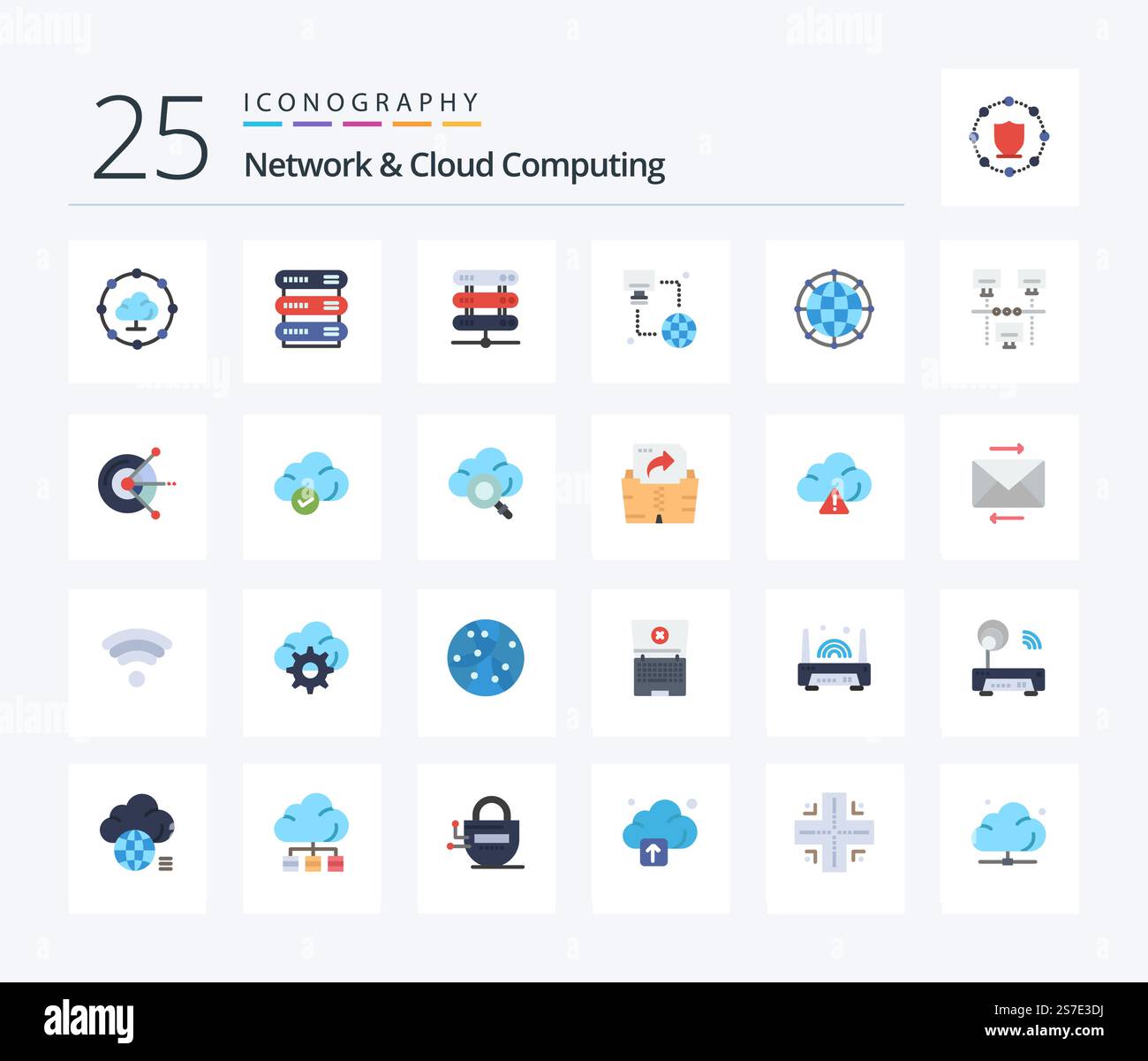 Network And Cloud Computing 25 Flat Color icon pack including internet. technology. technology ...