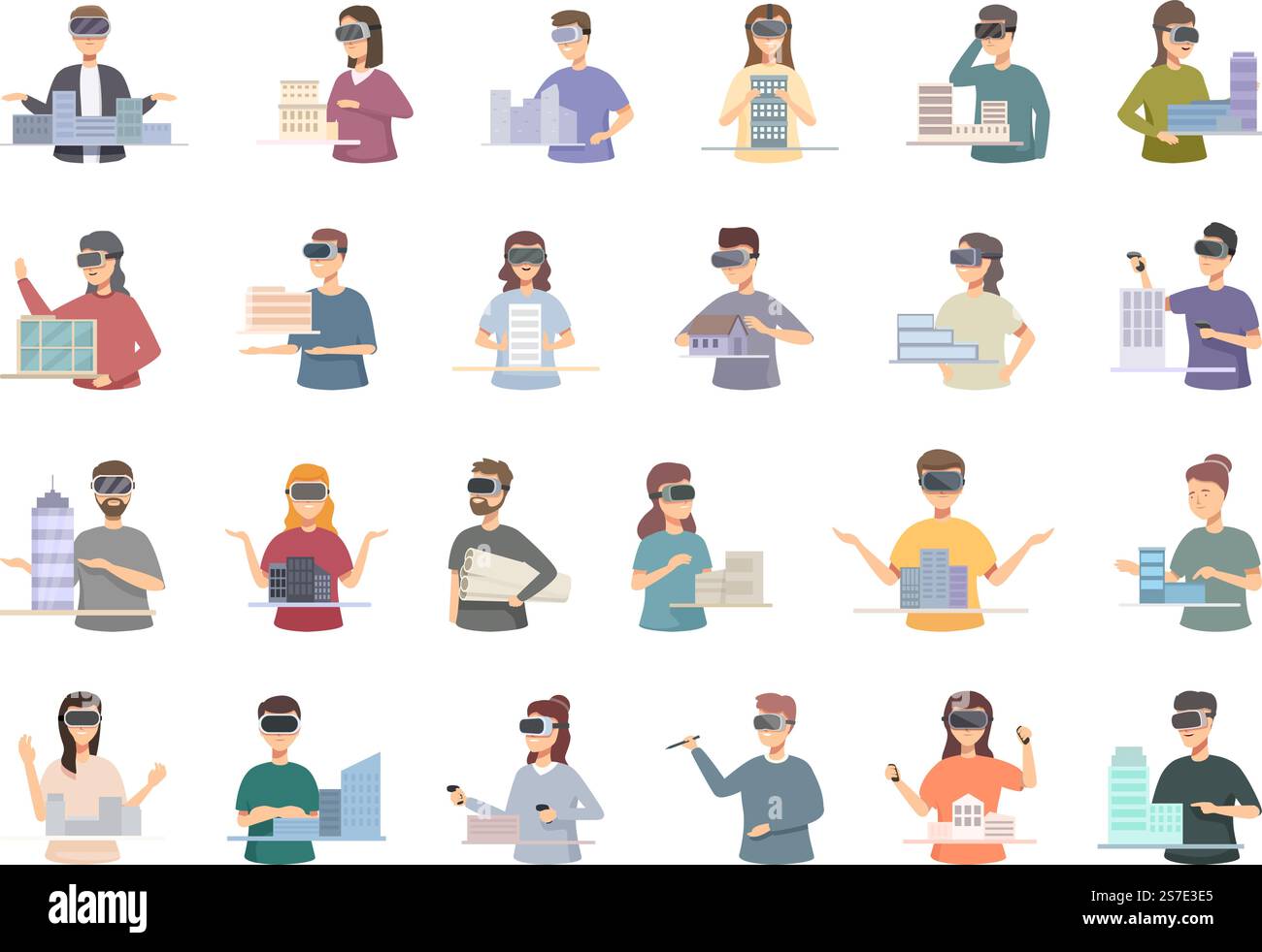 Architect of virtual reality icons set cartoon vector. Digital vr ...