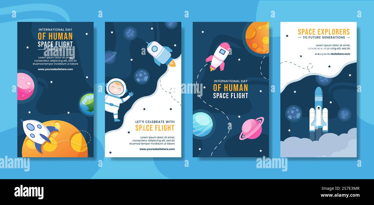 International Human Space Flight Day Social Media Stories Cartoon Hand ...