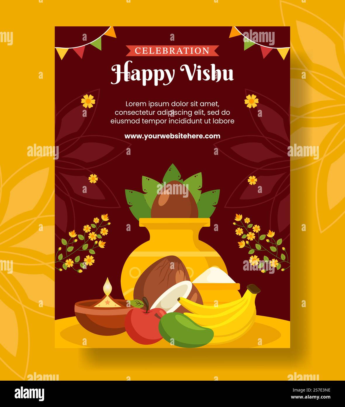 Happy Vishu Festival Vertical Poster Cartoon Hand Drawn Templates ...
