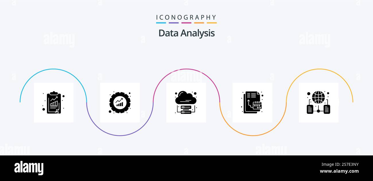 Data Analysis Glyph 5 Icon Pack Including data. timeline. analytics. graph. database Stock ...