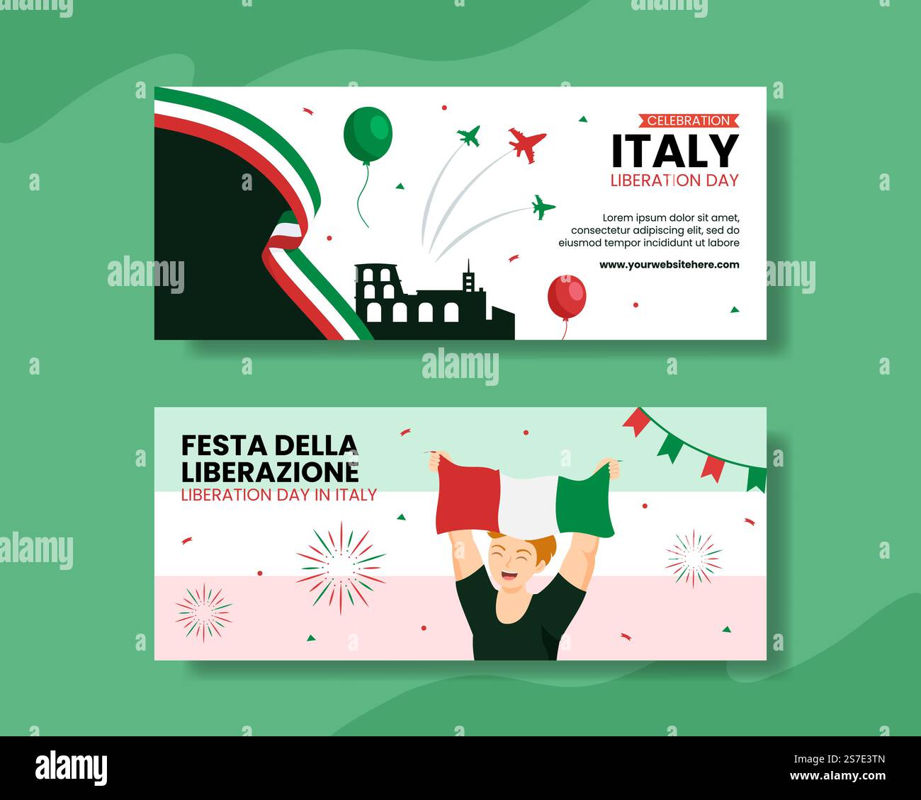 Italy Liberation Day Horizontal Banner Flat Cartoon Hand Drawn ...