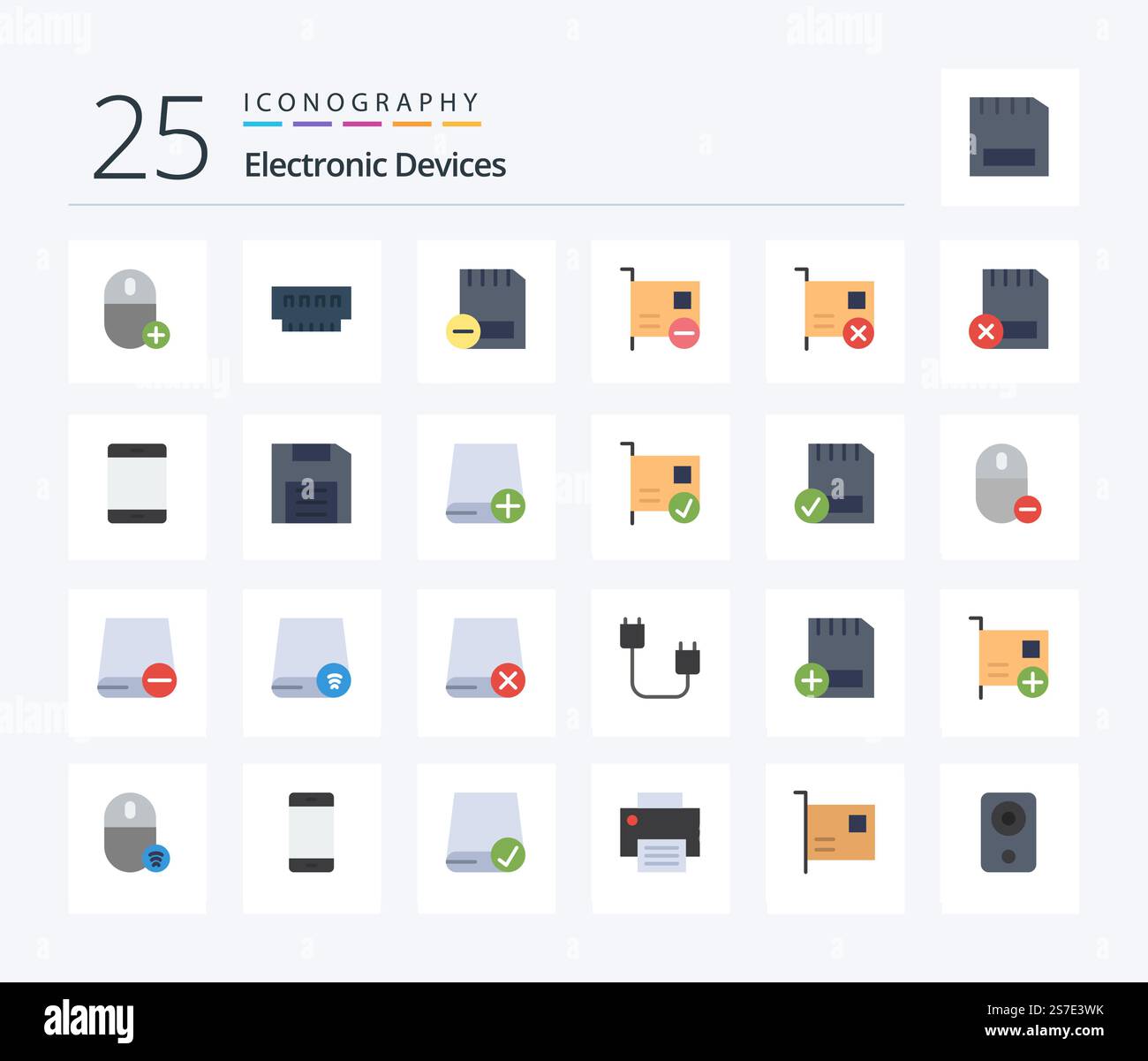 Devices 25 Flat Color icon pack including devices. card. hardware ...