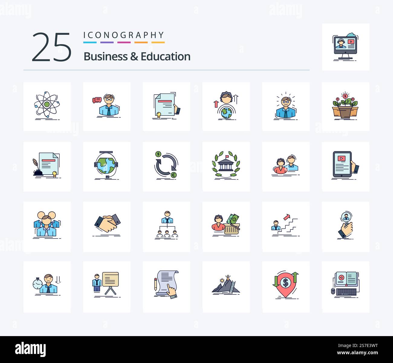 Business And Education 25 Line Filled icon pack including female. abilities. teacher. agreement ...