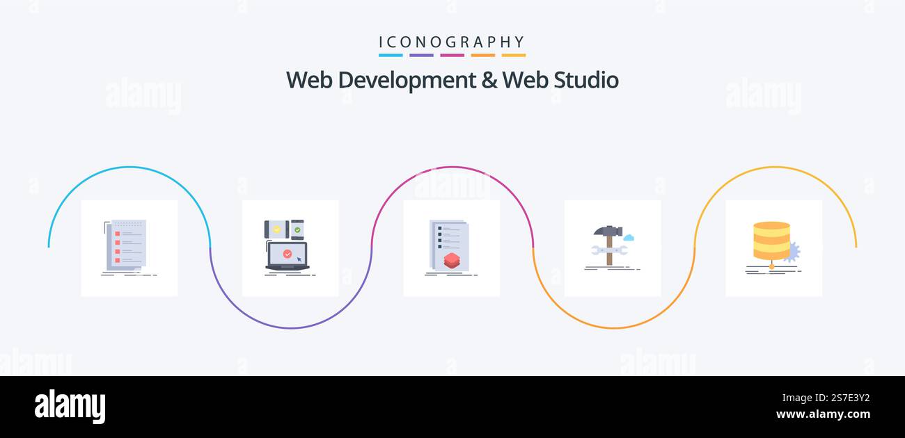 Web Development And Web Studio Flat 5 Icon Pack Including hammer. build ...