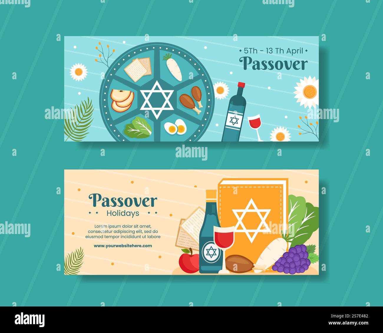 Happy Passover Jewish Holiday Horizontal Banner Flat Cartoon Hand Drawn ...