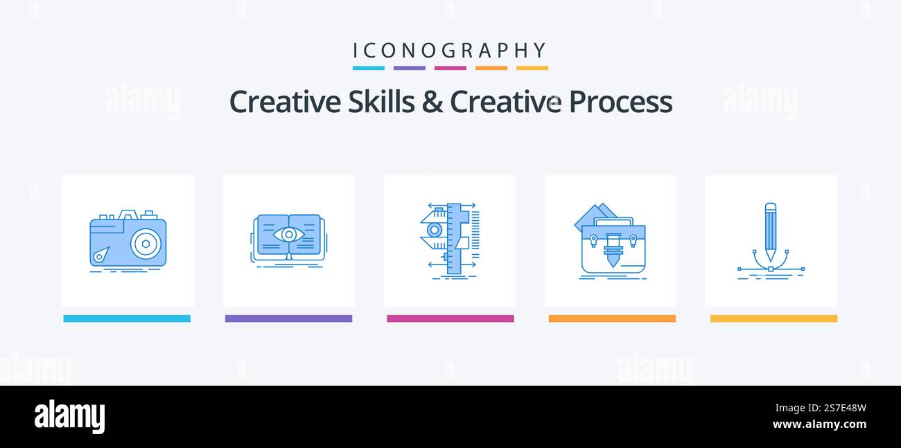 Creative Skills And Creative Process Blue 5 Icon Pack Including file. portfolio. view ...