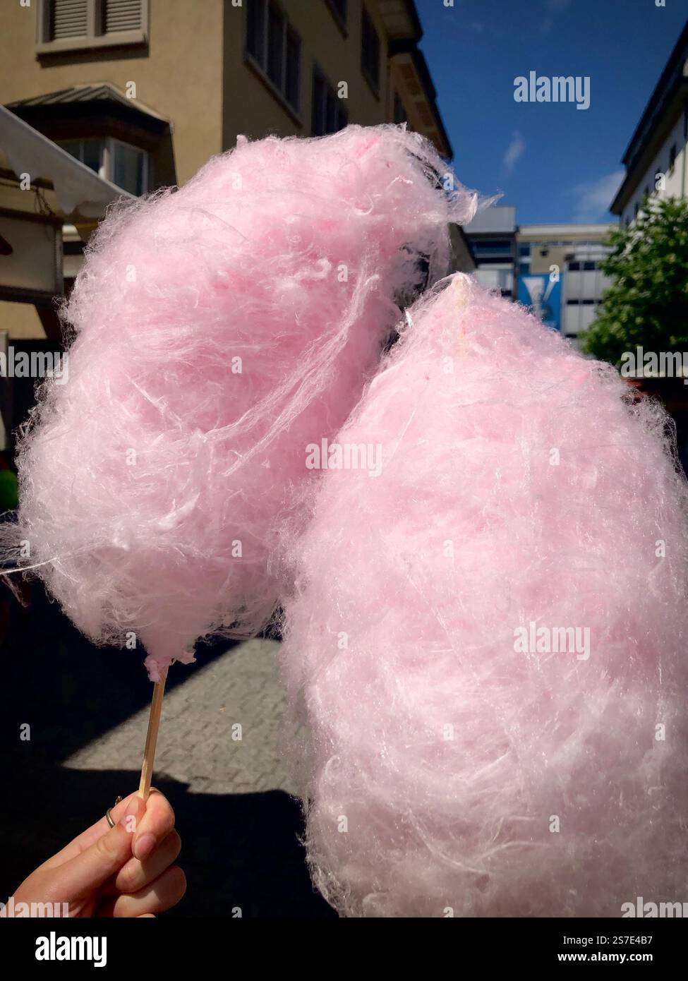 Pink cotton candy on the market Stock Photo - Alamy