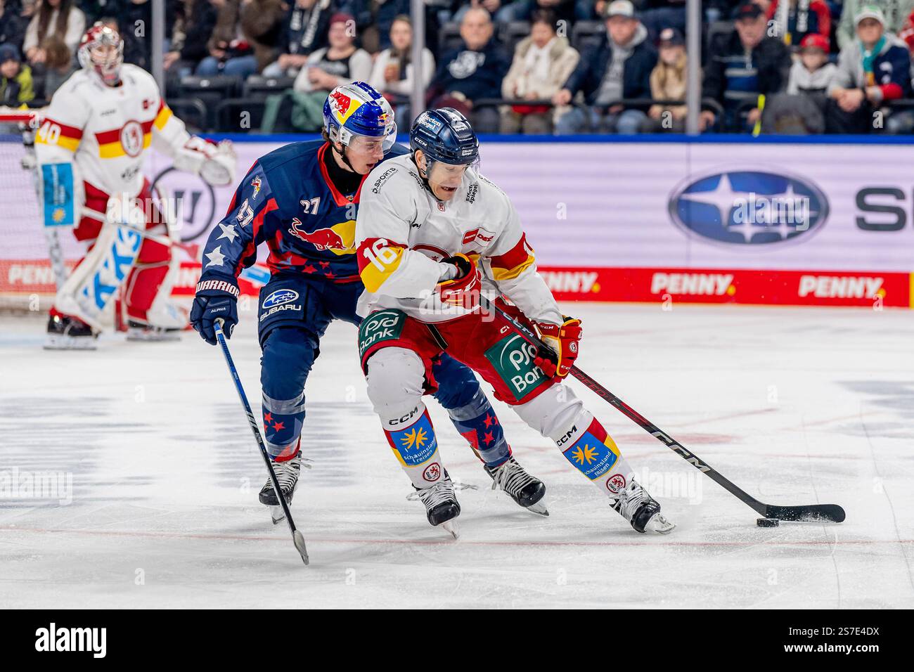 Kampf um den Puck / Zweikampf zwischen Veit Oswald (EHC Red Bull ...