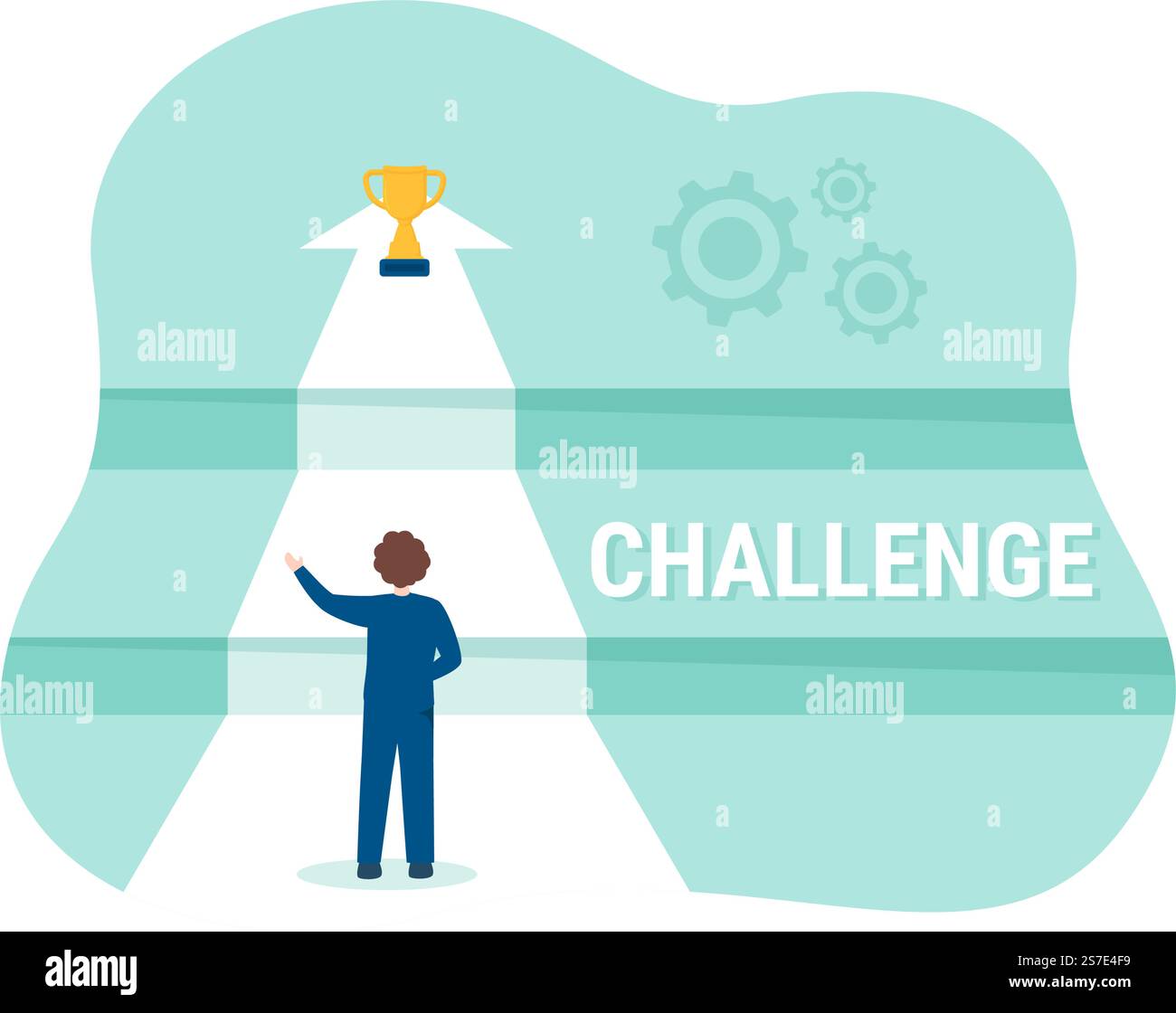 Challenge Illustration with Businessman Running to the Top and ...