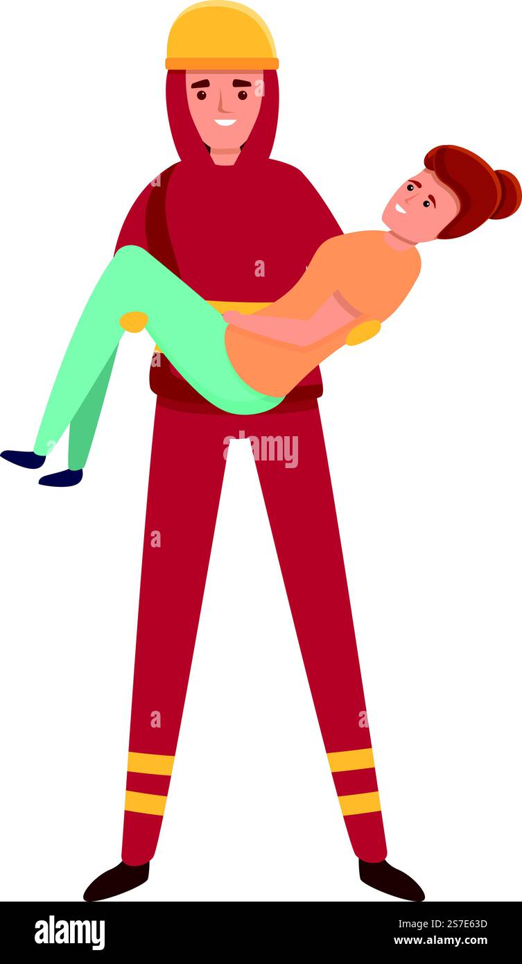 Firefighter save person icon cartoon vector. Rescue safety. Male ...