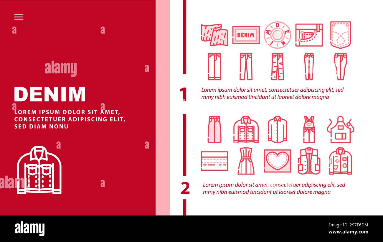 denim textile material fashion landing web page header vector. fabric ...