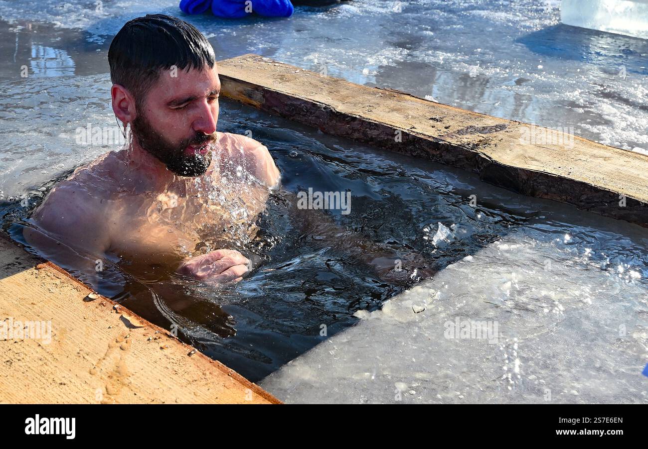 Jezdovice, Czech Republic. 19th Jan, 2025. Orthodox believers bathing ...