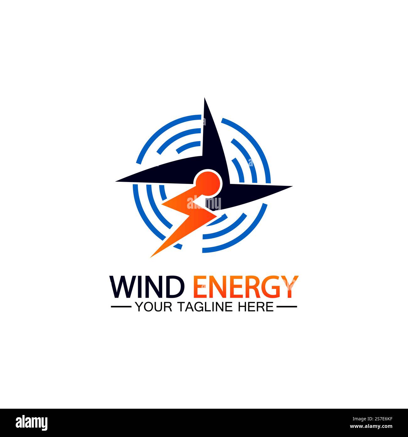 Wind energy logo. renewable energy icon with wind turbines and thunder ...