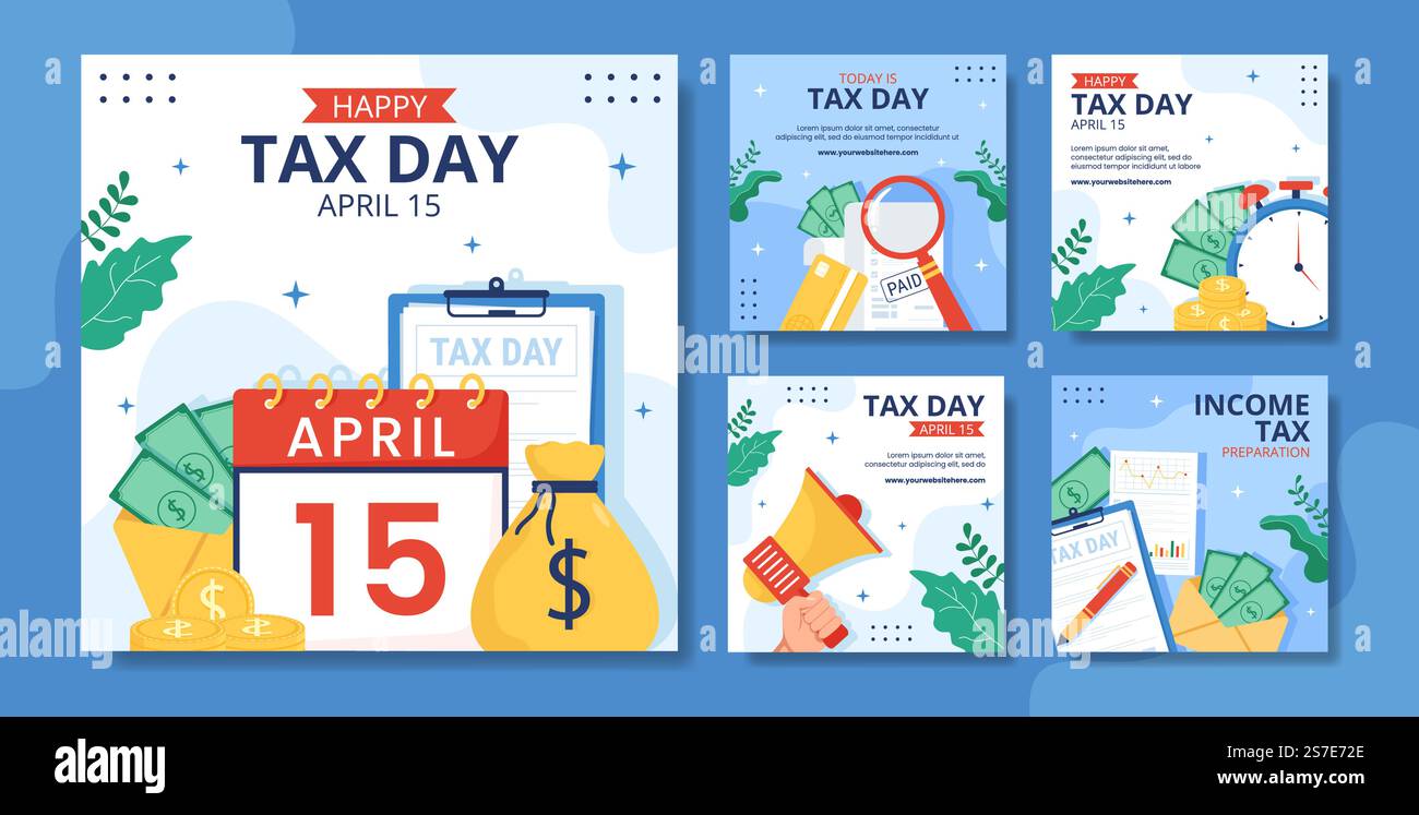Tax Day Social Media Post Flat Cartoon Hand Drawn Templates Background ...