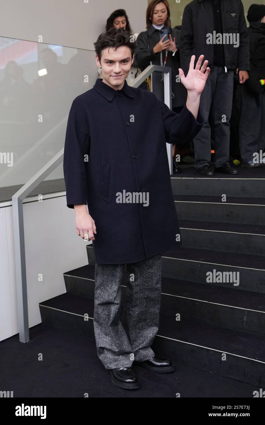 Louis Partridge arrives as he attends at the men's Prada Fall-Winter ...