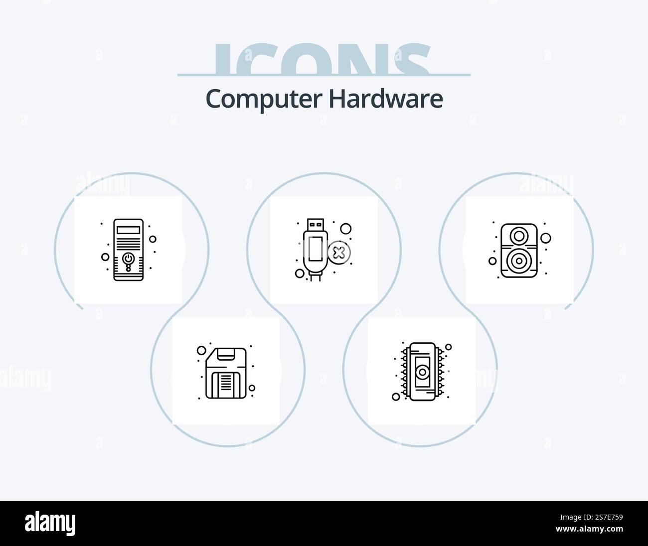 Computer Hardware Line Icon Pack 5 Icon Design. . disk. keyboard. data. micro Stock Vector Image ...