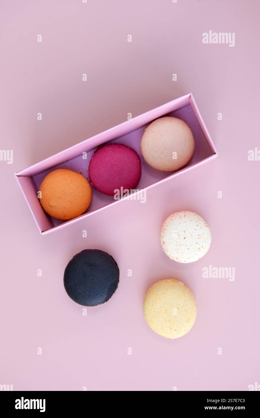 Bright food photography of macroons, various macarons, from above on a ...