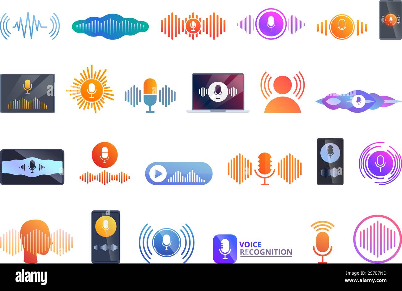 Voice and speech recognition icons set cartoon vector. Ai call. Audio ...