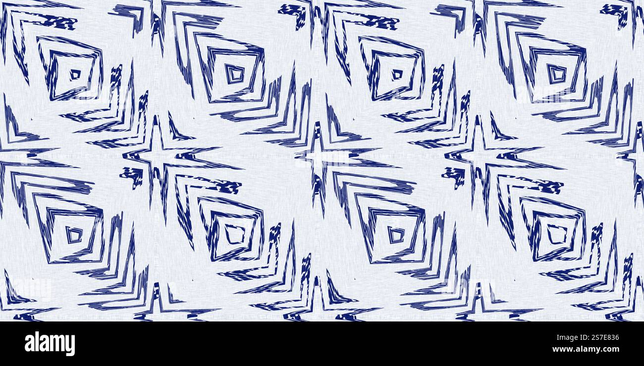 Geometric indigo shape seamless border. Irregular hand drawn batik ...