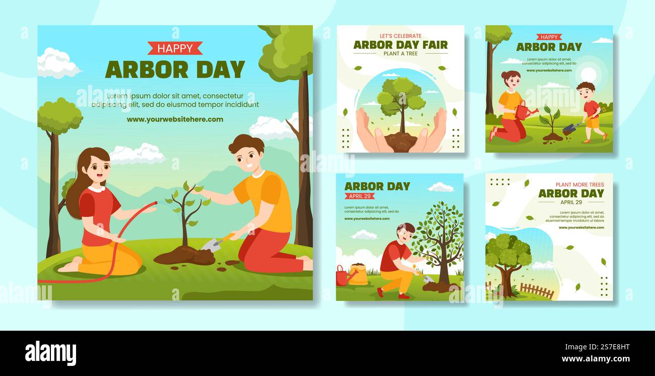 Happy Arbor Day Social Media Post Flat Cartoon Hand Drawn Templates ...