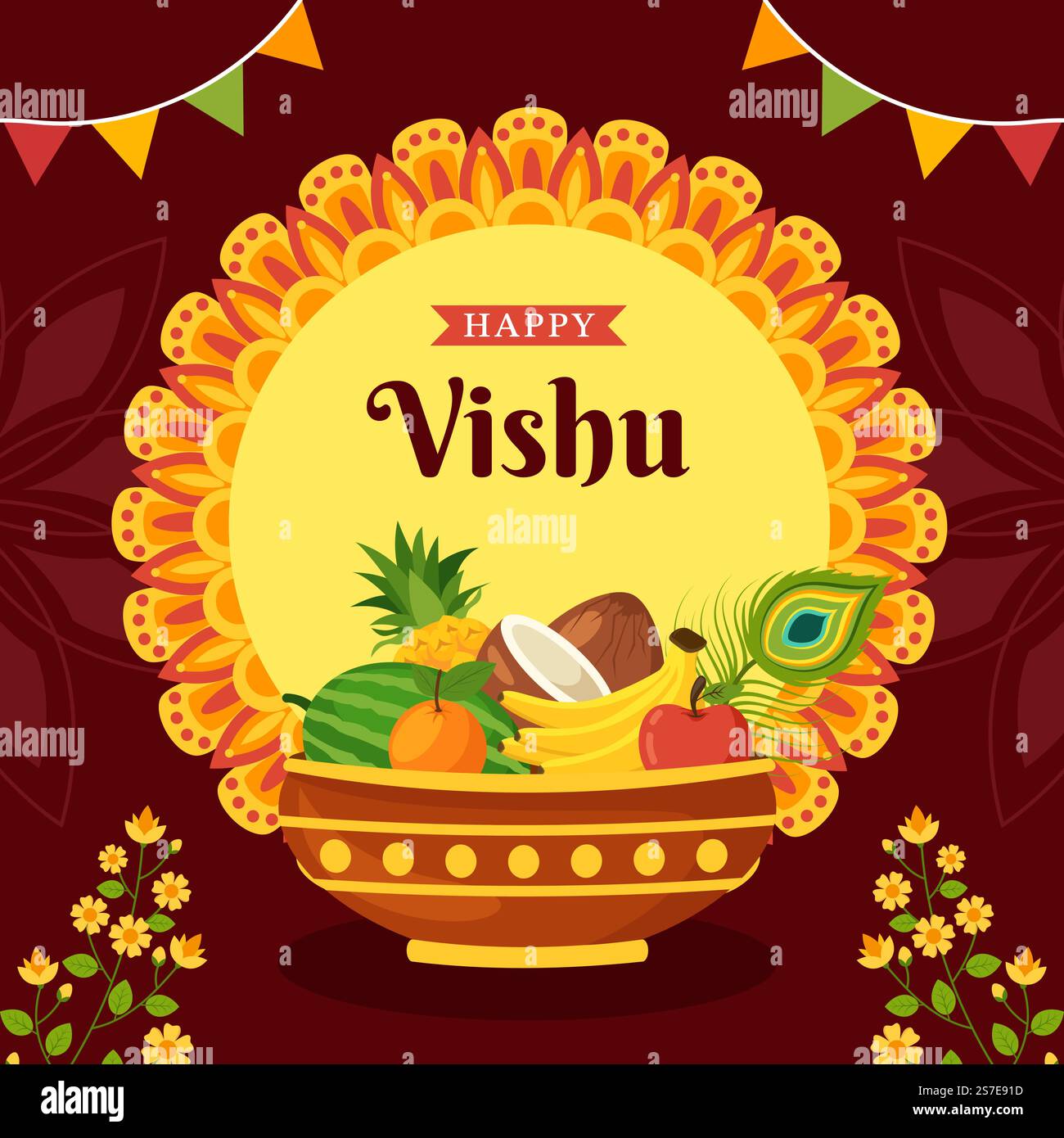 Happy Vishu Festival Social Media Background Illustration Cartoon Hand ...
