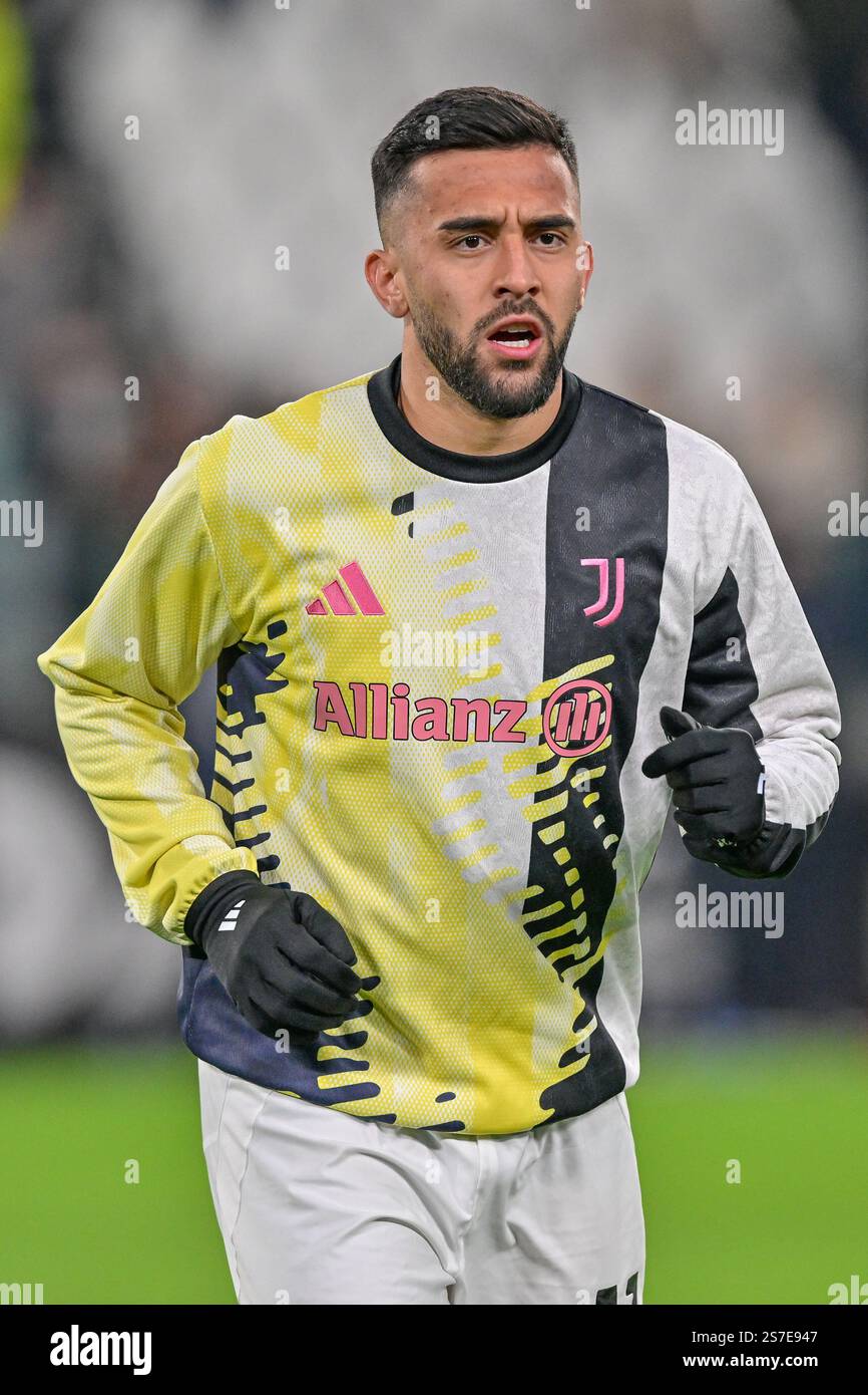 Turin, Italy. 18th Jan, 2025. Nicolas Gonzalez of Juventus is warming ...