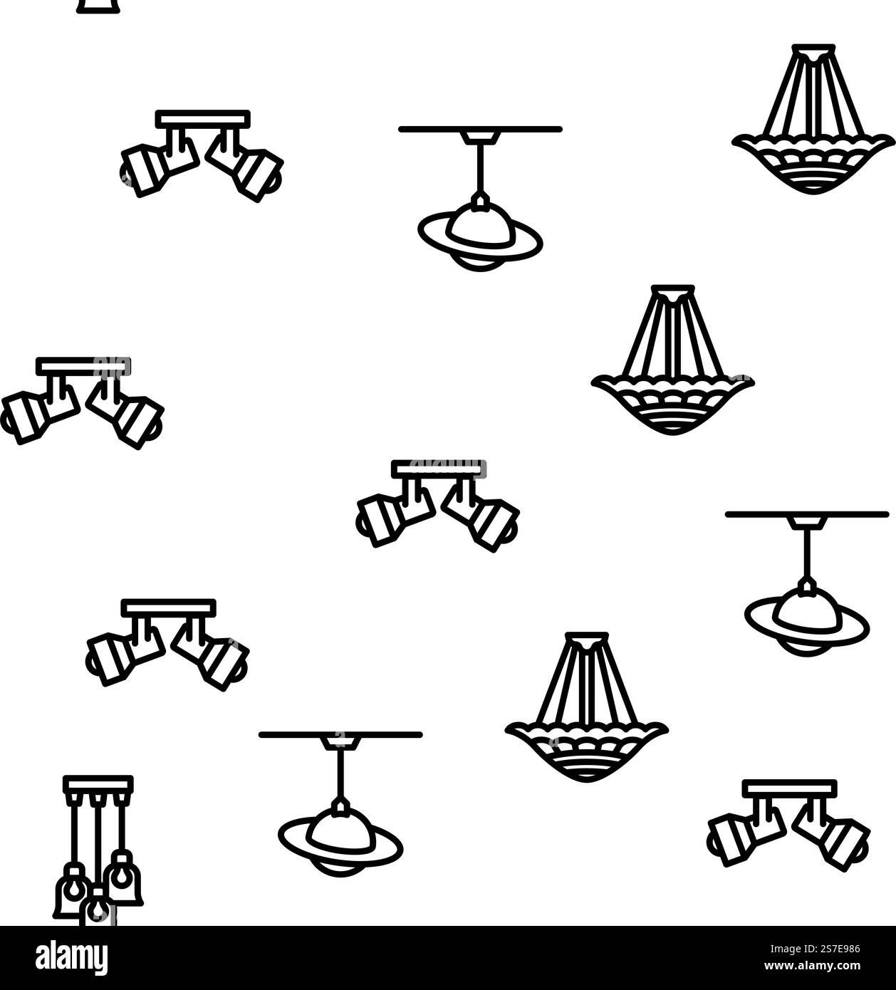 lamp ceiling light interior home vector seamless pattern thin line illustration. lamp ceiling ...