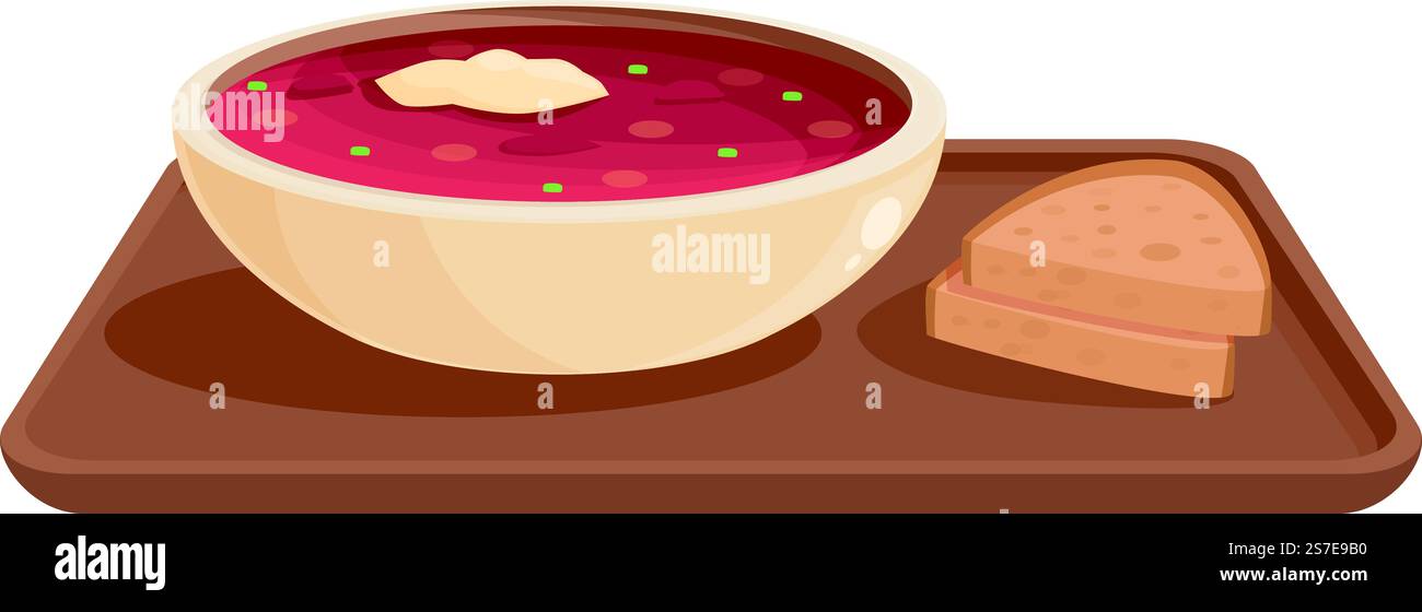 Borsch with bread icon cartoon vector. Food dish. Garlic dinner. Borsch ...