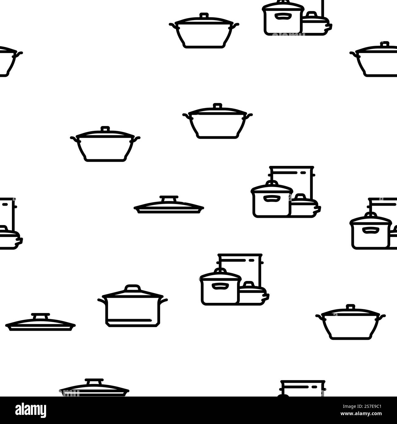 pot kitchen food pan cooking vector seamless pattern thin line ...