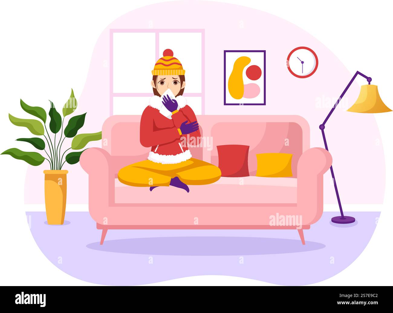 Sick Person Flu and Cold Sickness Illustration with People Wearing ...