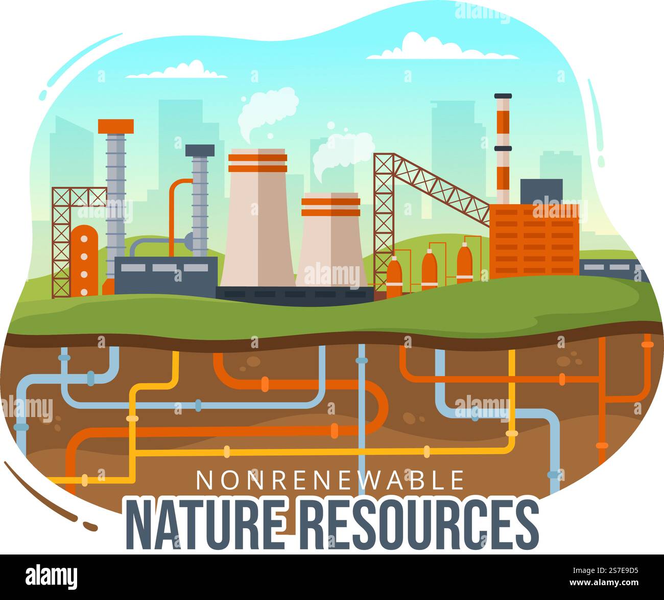 Non Renewable Sources of Energy Illustration with Nuclear, Petroleum, Oil, Natural Gas or Coal ...